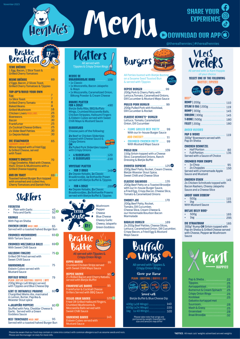 Hennie’s Menu – Droppedinto.com