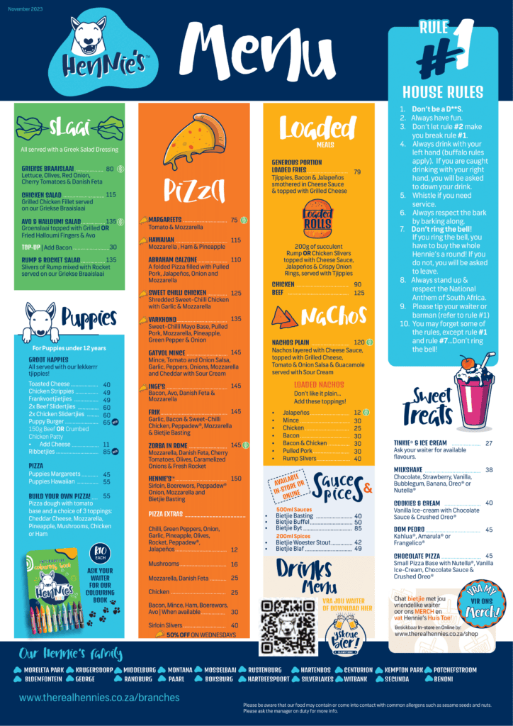 Hennie’s Menu – Droppedinto.com