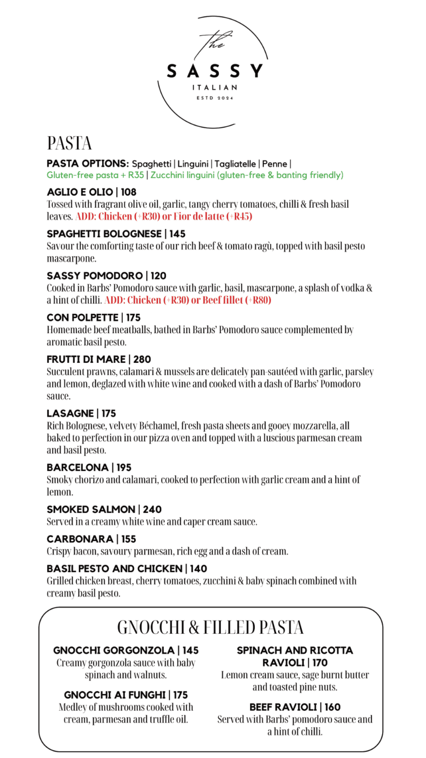 The Sassy Italian Menu – Droppedinto.com