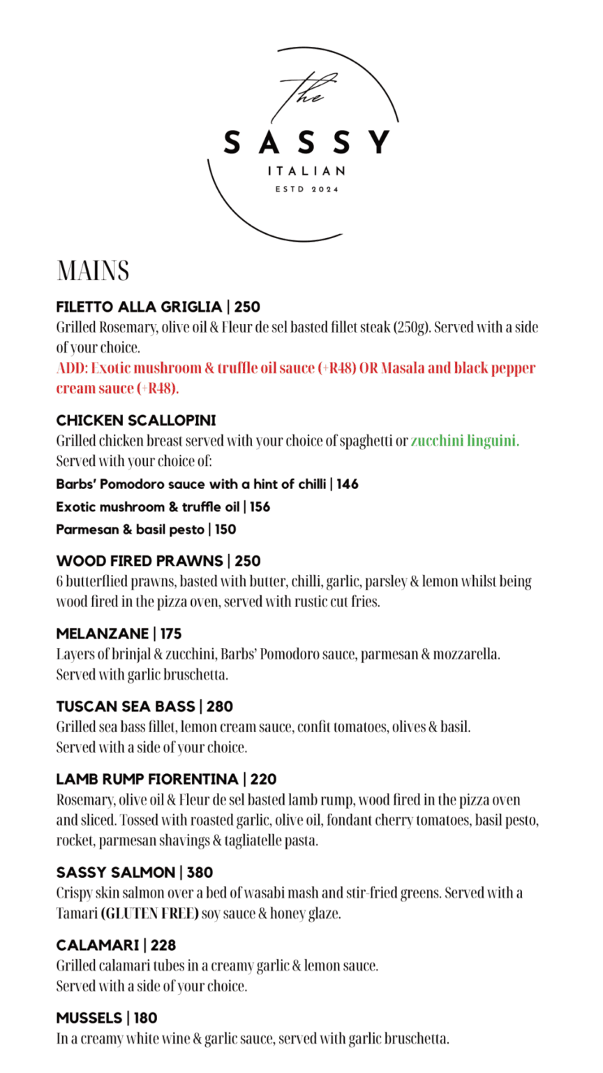 The Sassy Italian Menu – Droppedinto.com