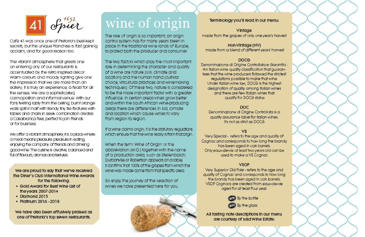 Café 41 Drinks Menu – Dropped Into