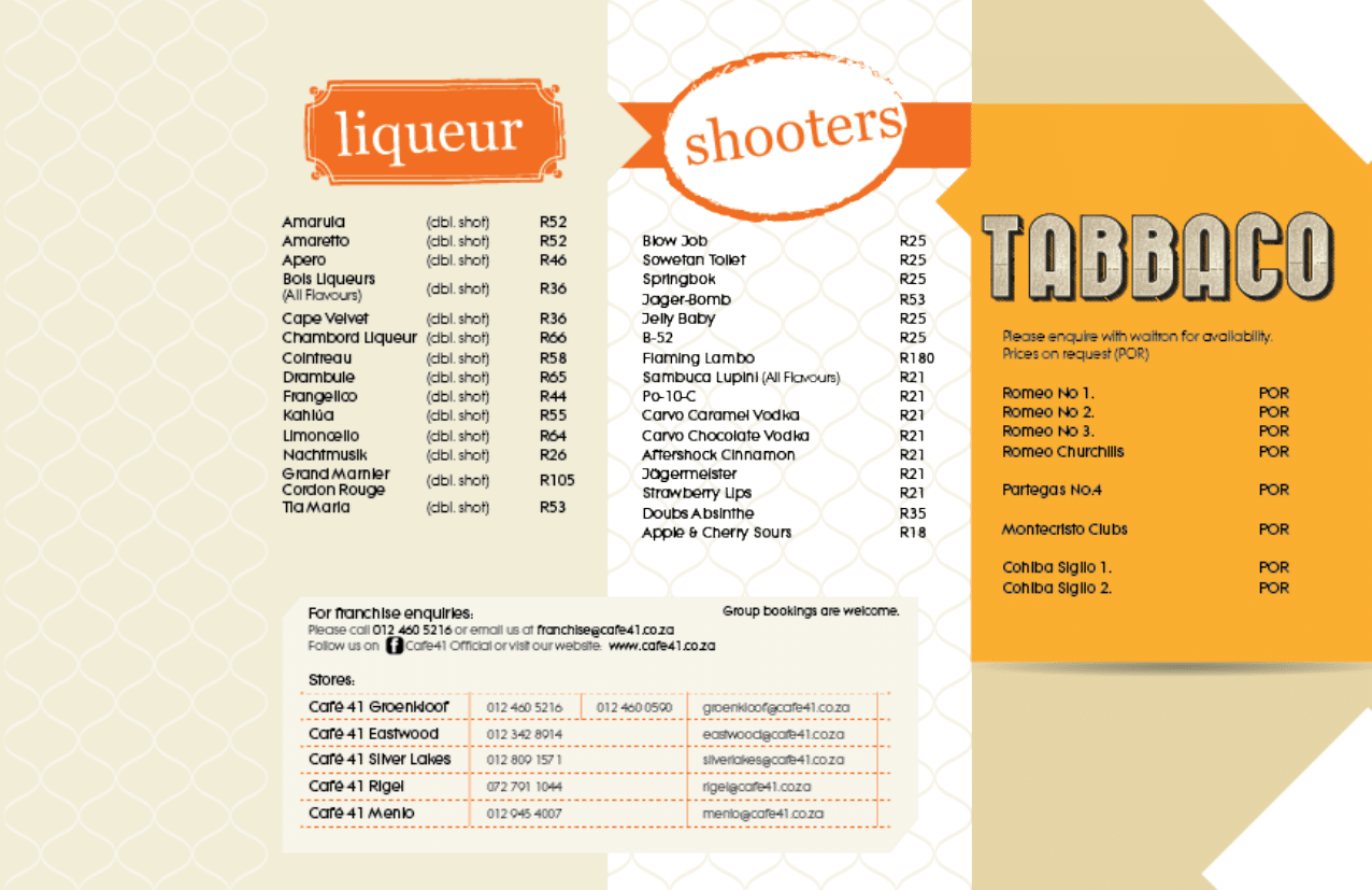 Café 41 Drinks Menu – Dropped Into